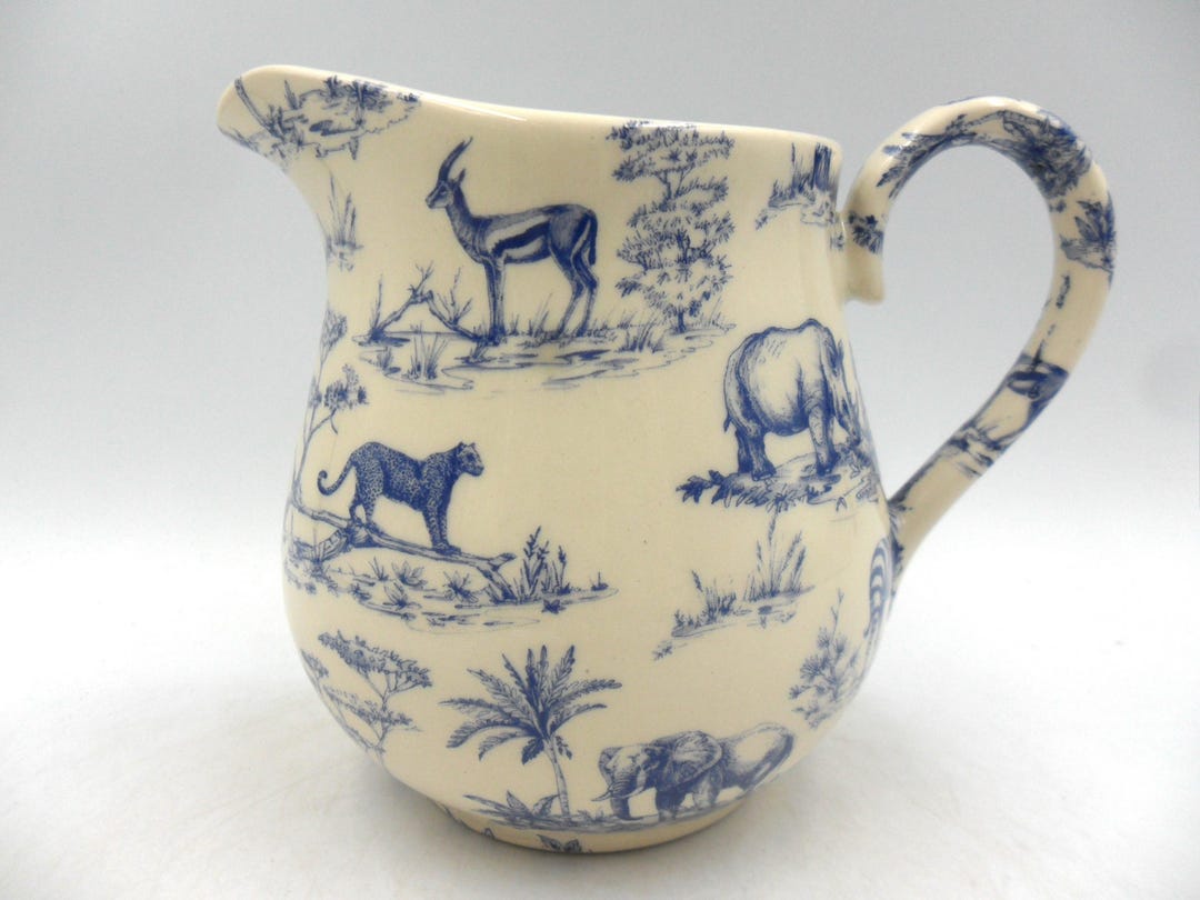 Bellied Cream Jug in Blue Safari Design by Heron Cross Pottery - Etsy