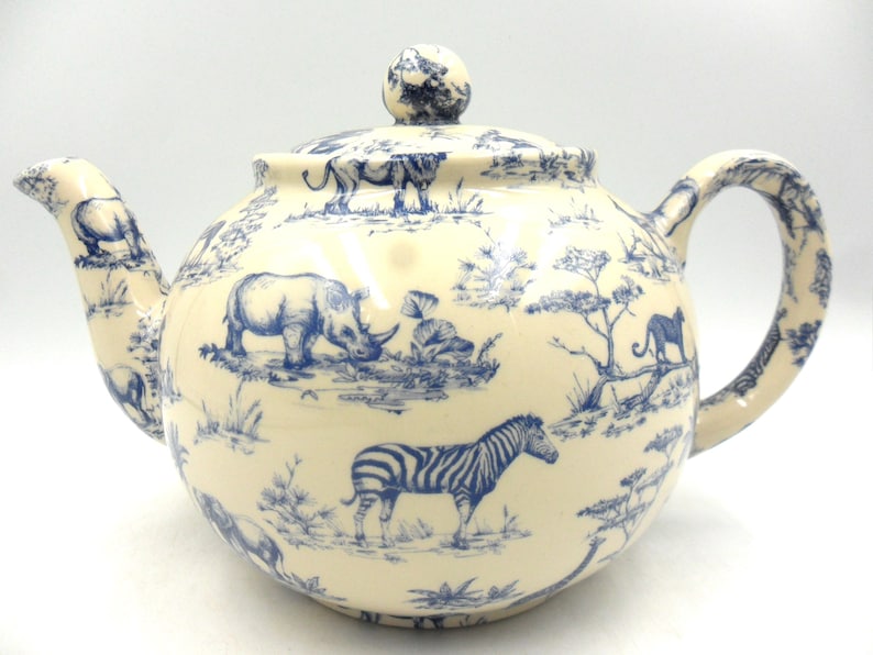 2 Cup Teapot in Blue Safari Design by Heron Cross Pottery - Etsy
