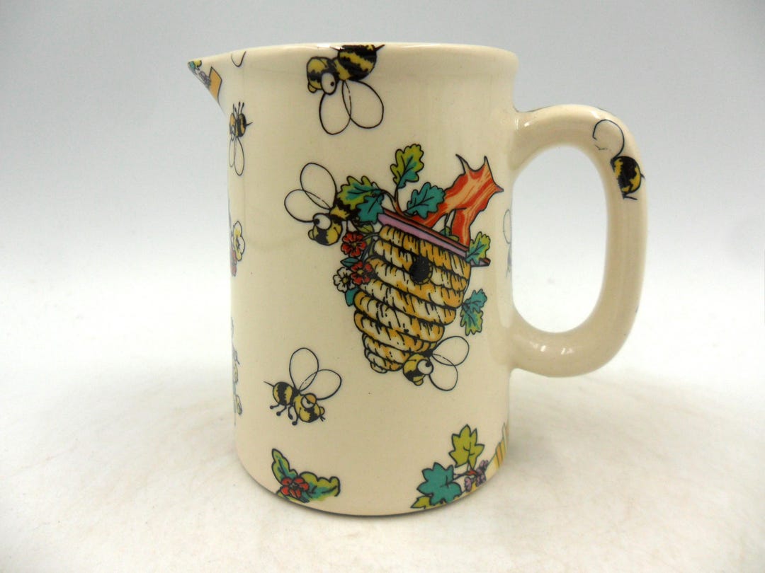 Quarter Pint Earthenware Cream Jug in Bees and Their Beehives Design by ...