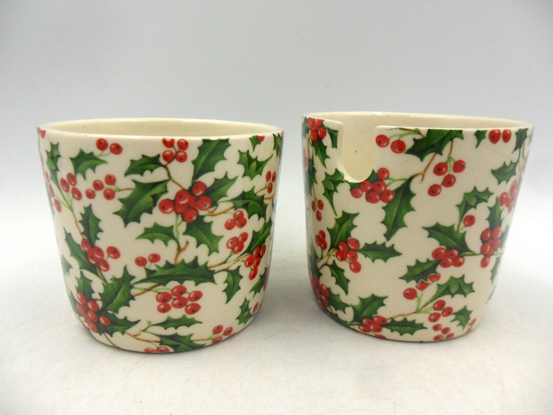Set of 2 Lovely Little Small Sized Pots in Christmas Holly Chintz ...