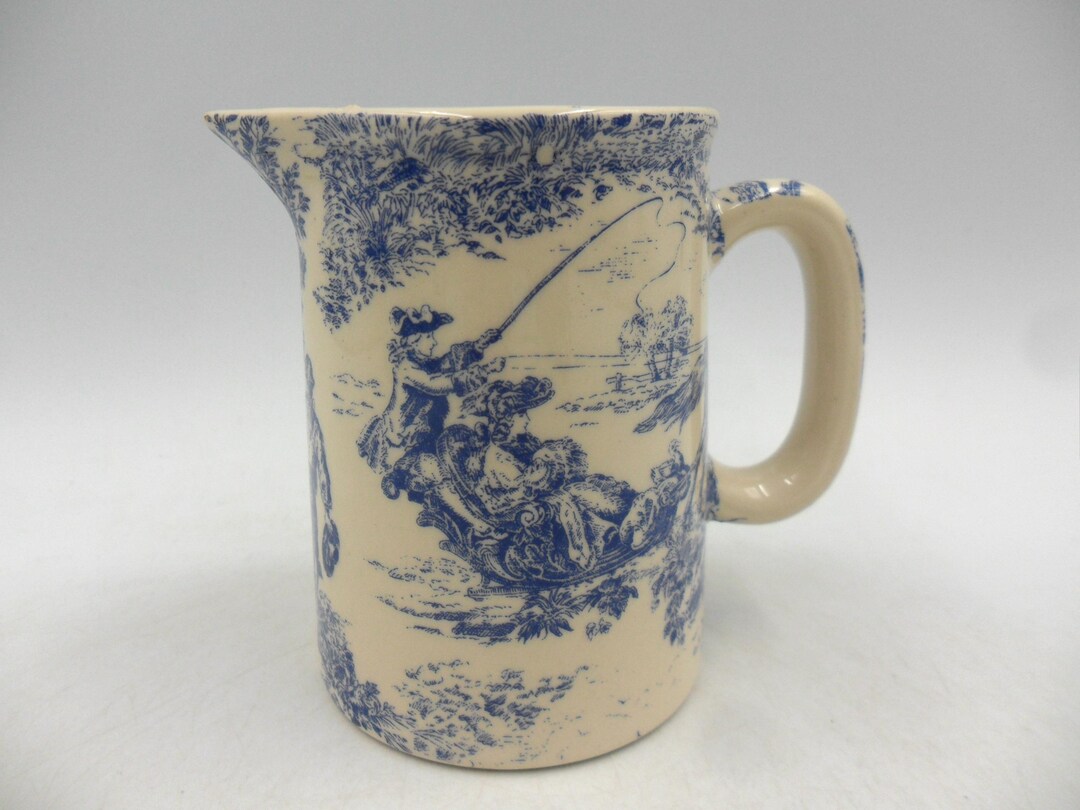 Quarter Pint Earthenware Jug in Blue Toile Design by Heron Cross ...