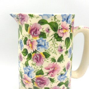 2 Pint Earthenware Jug in Pink and Blue Sweetpea Design by Heron Cross ...