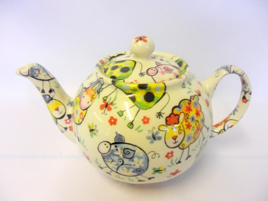 2 Cup Teapot in Quirky Crazy Farm Design by Heron Cross Pottery. - Etsy