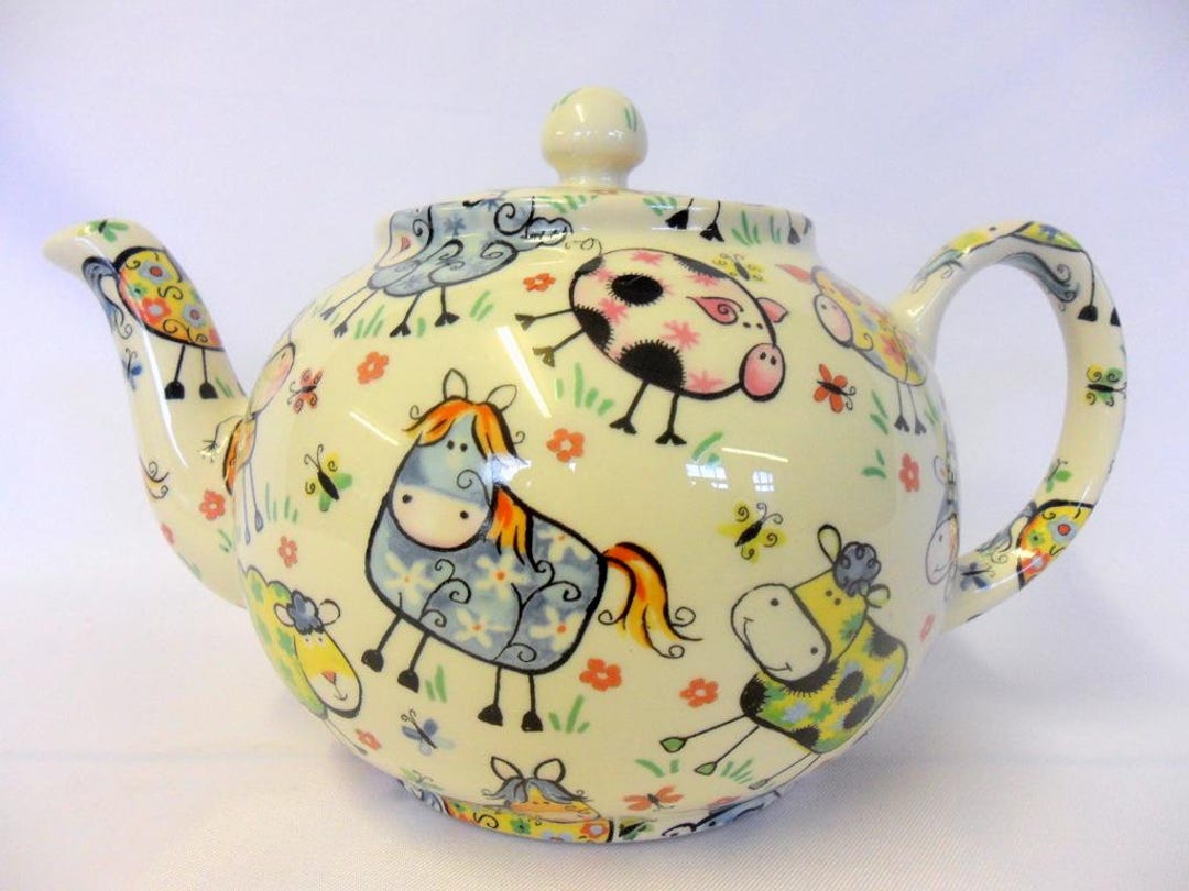 6 Cup Teapot in Crazy Farm Design by Heron Cross Pottery - Etsy