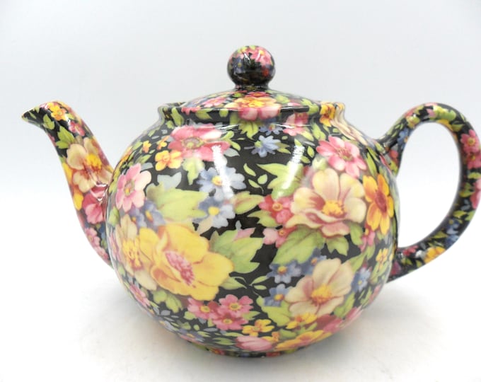2 Cup Teapot in Black Meadow Flowers Design by Heron Cross Pottery - Etsy