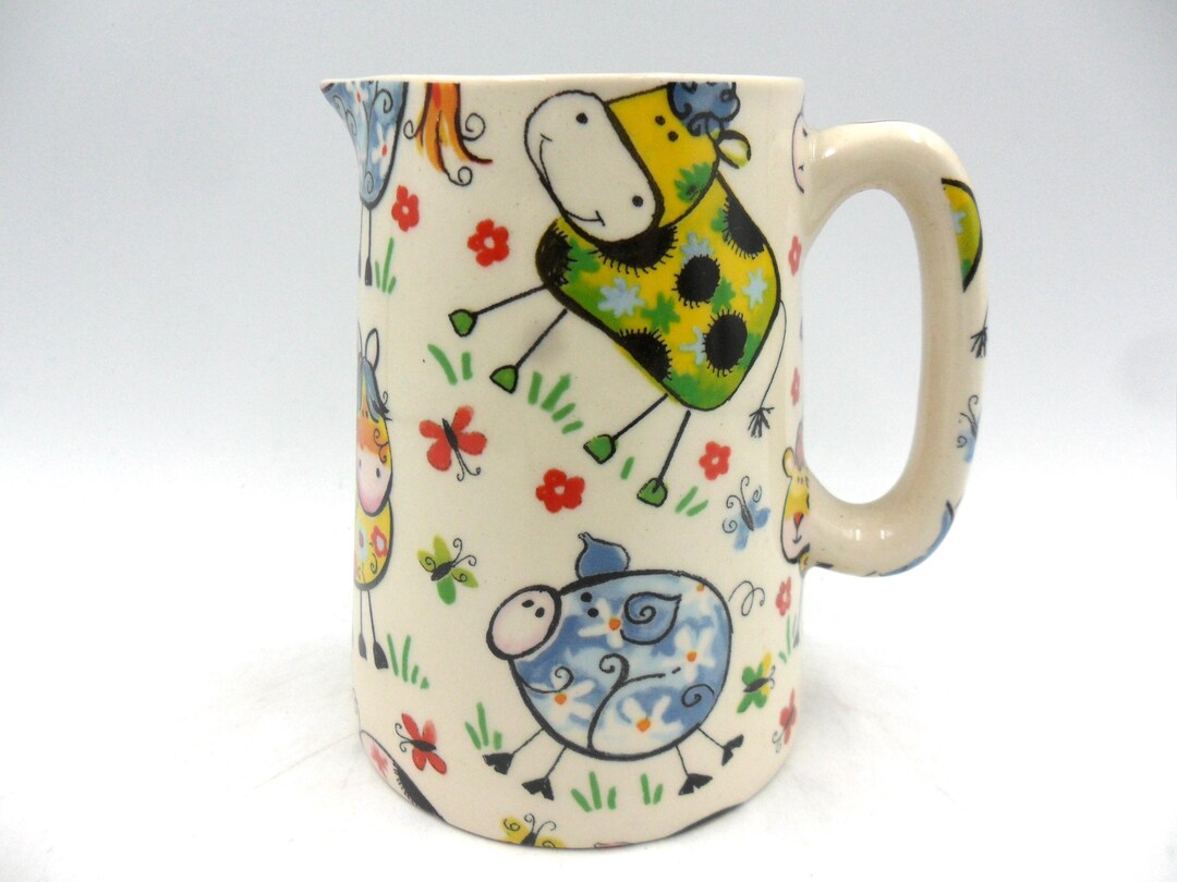 Half Pint Jug in Crazy Farm Design by Heron Cross Pottery - Etsy