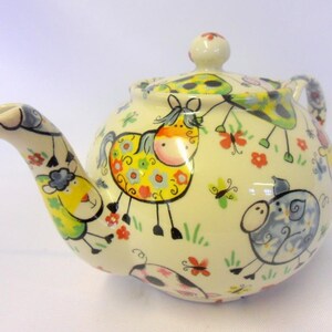 2 Cup Teapot in Quirky Crazy Farm Design by Heron Cross Pottery. - Etsy