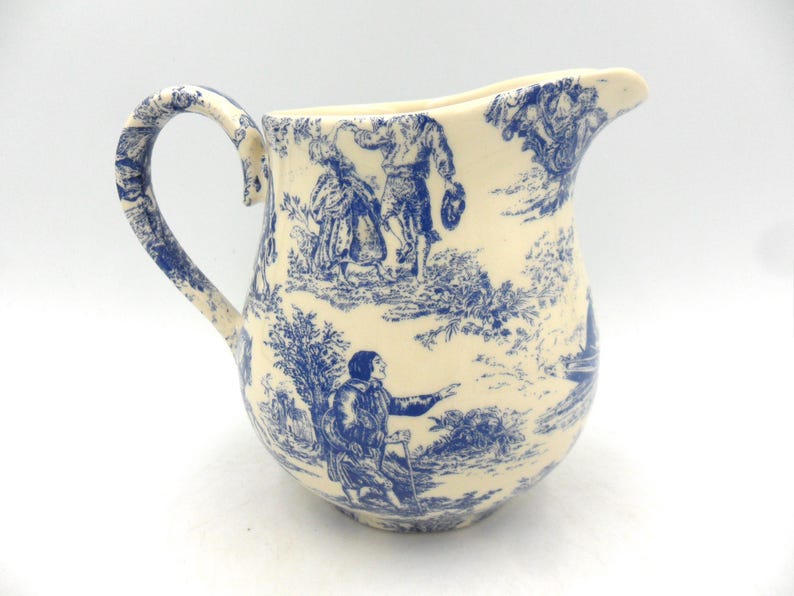 Bellied Cream Jug in Blue Toile Du Jouy Chintz Design by Heron Cross ...