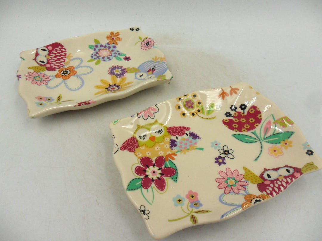 A Pair of Soap Dishes in Cute Patchwork Owls Design. - Etsy