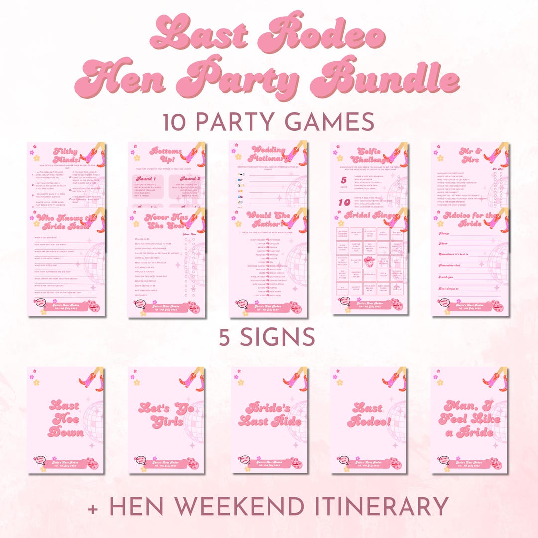 Last Rodeo Hen Party Games Bundle: Cowgirl Bachelorette (digital ...
