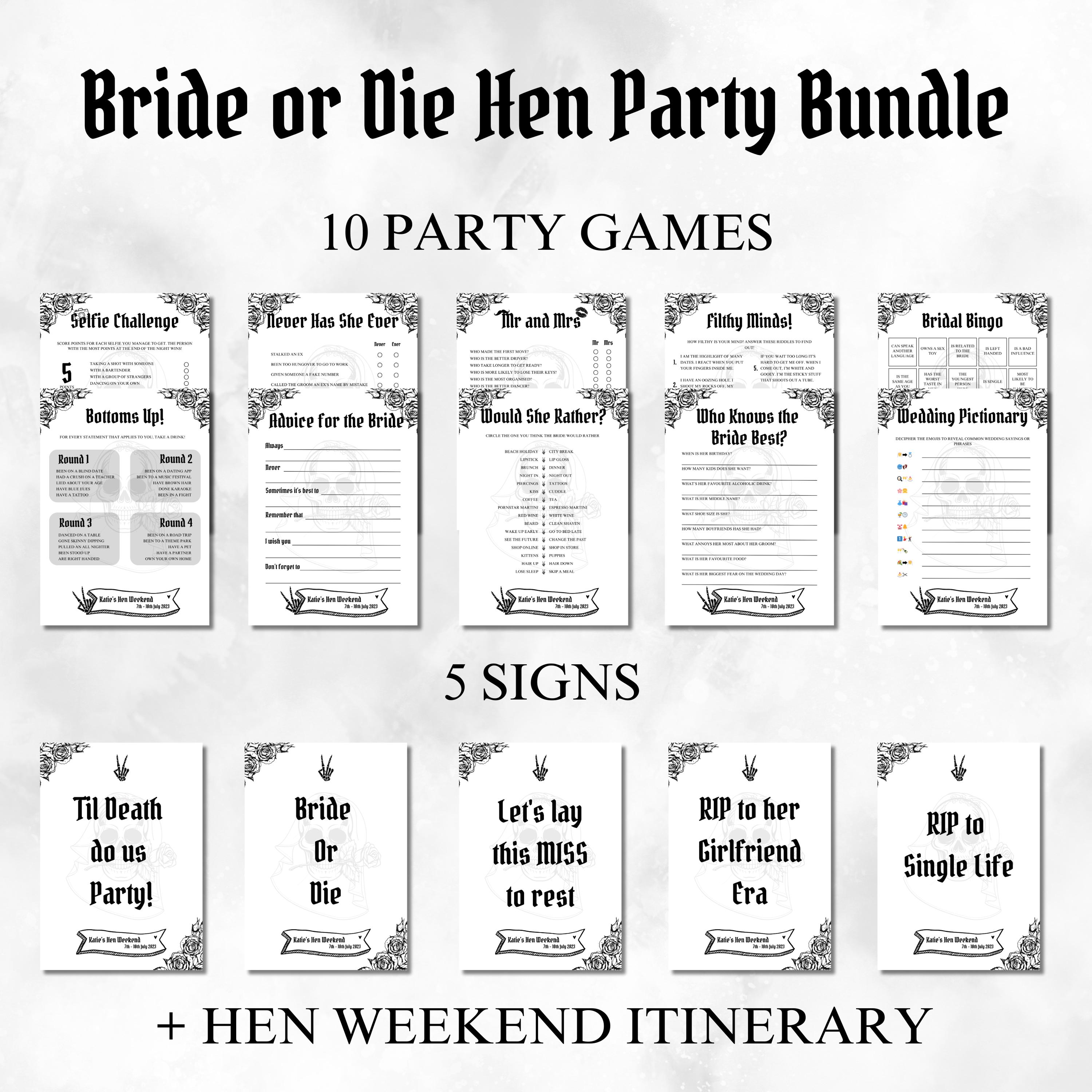 Gothic Bride or Die Hen Party Games Bundle | Printable Bridal Shower ...