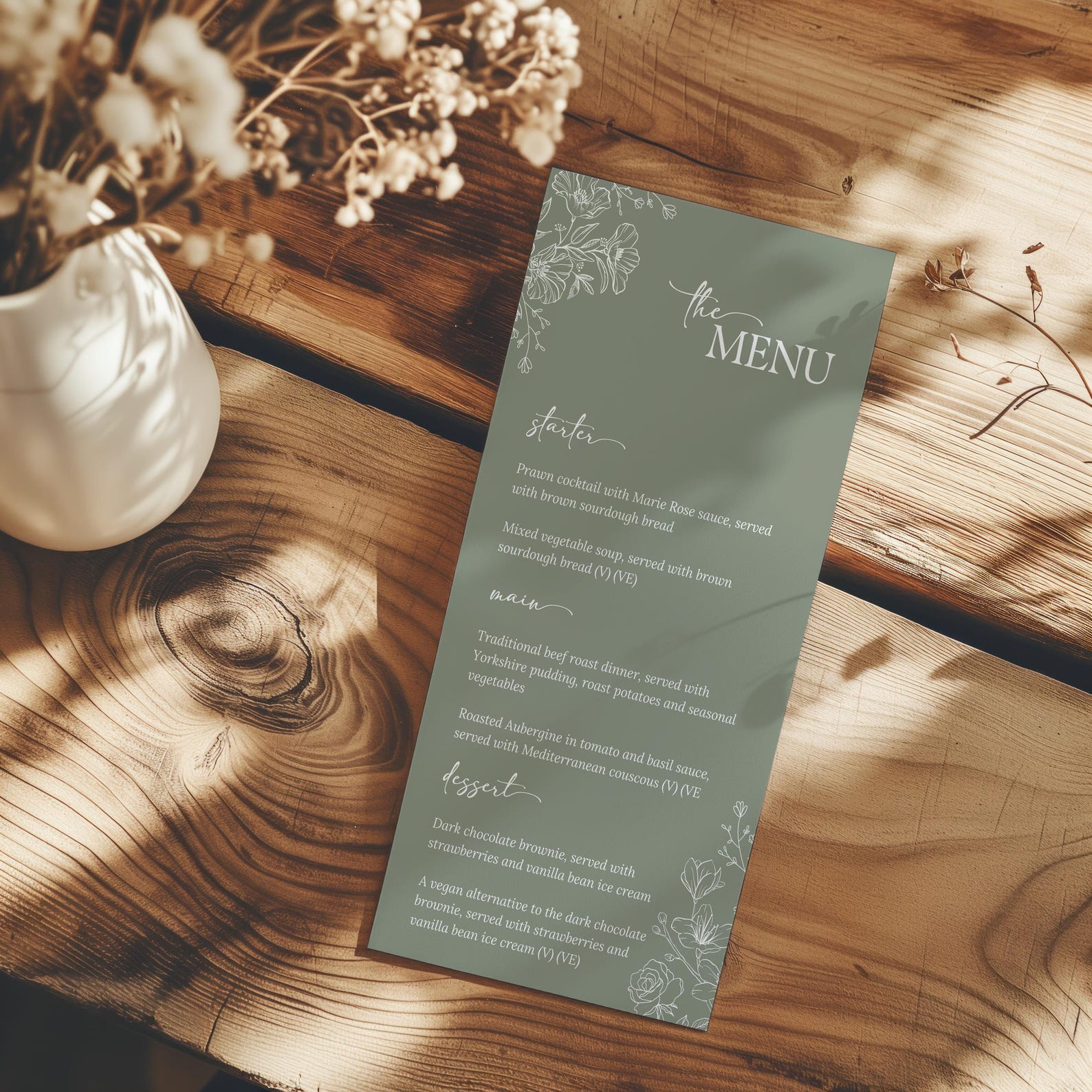 Sage Green Wedding Menu Template | Botanical Personalised Guest Menu ...
