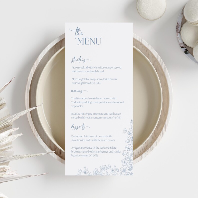Dusty Blue Floral Wedding Menu Template: Elegant Boho Design (digital ...