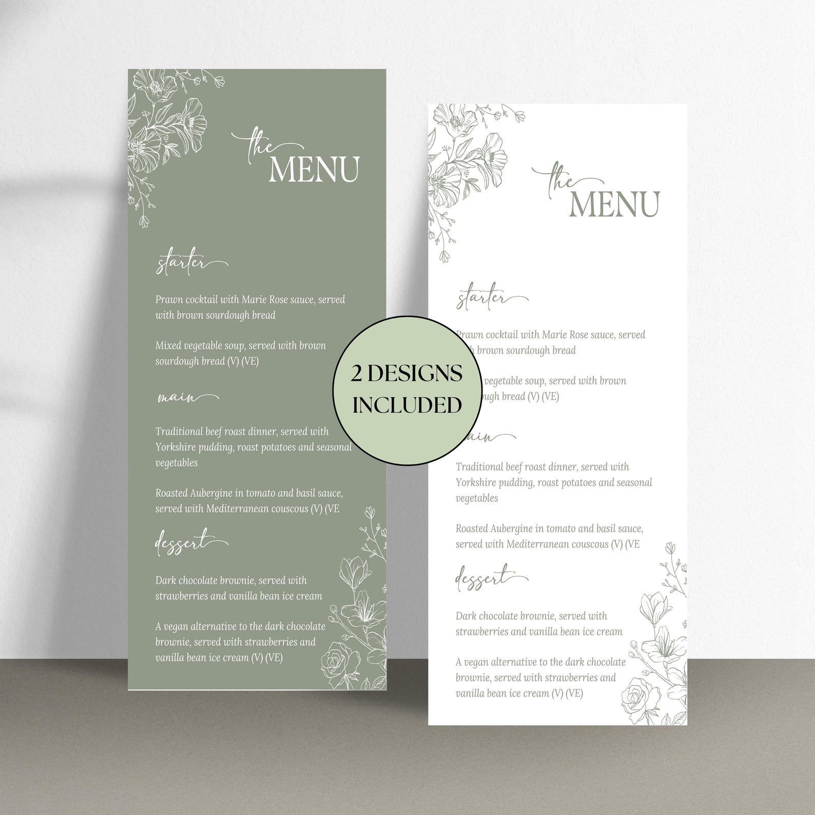 Sage Green Wedding Menu Template | Botanical Personalised Guest Menu ...