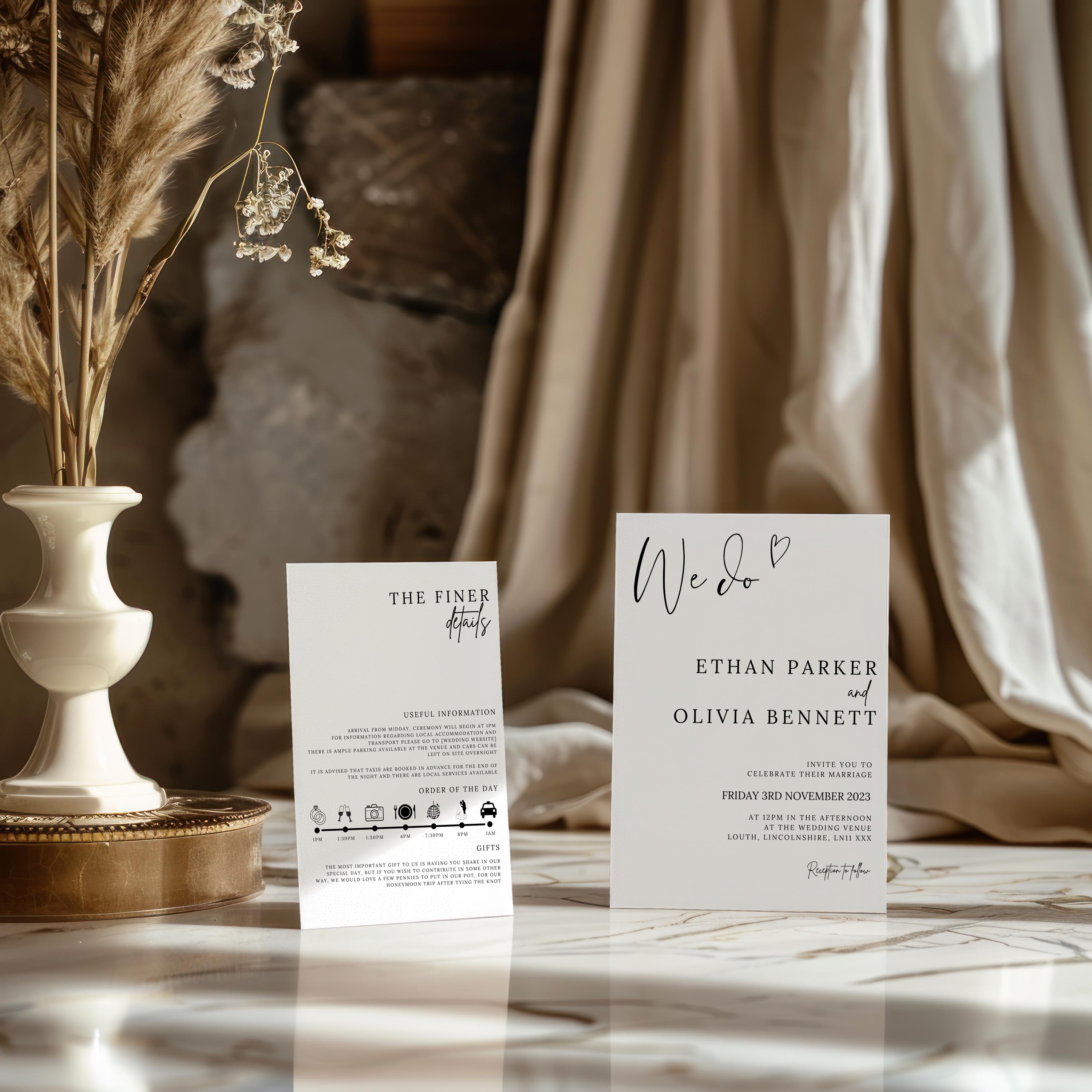 Minimalist Wedding Invitation Set: Elegant DIY Template (instant ...