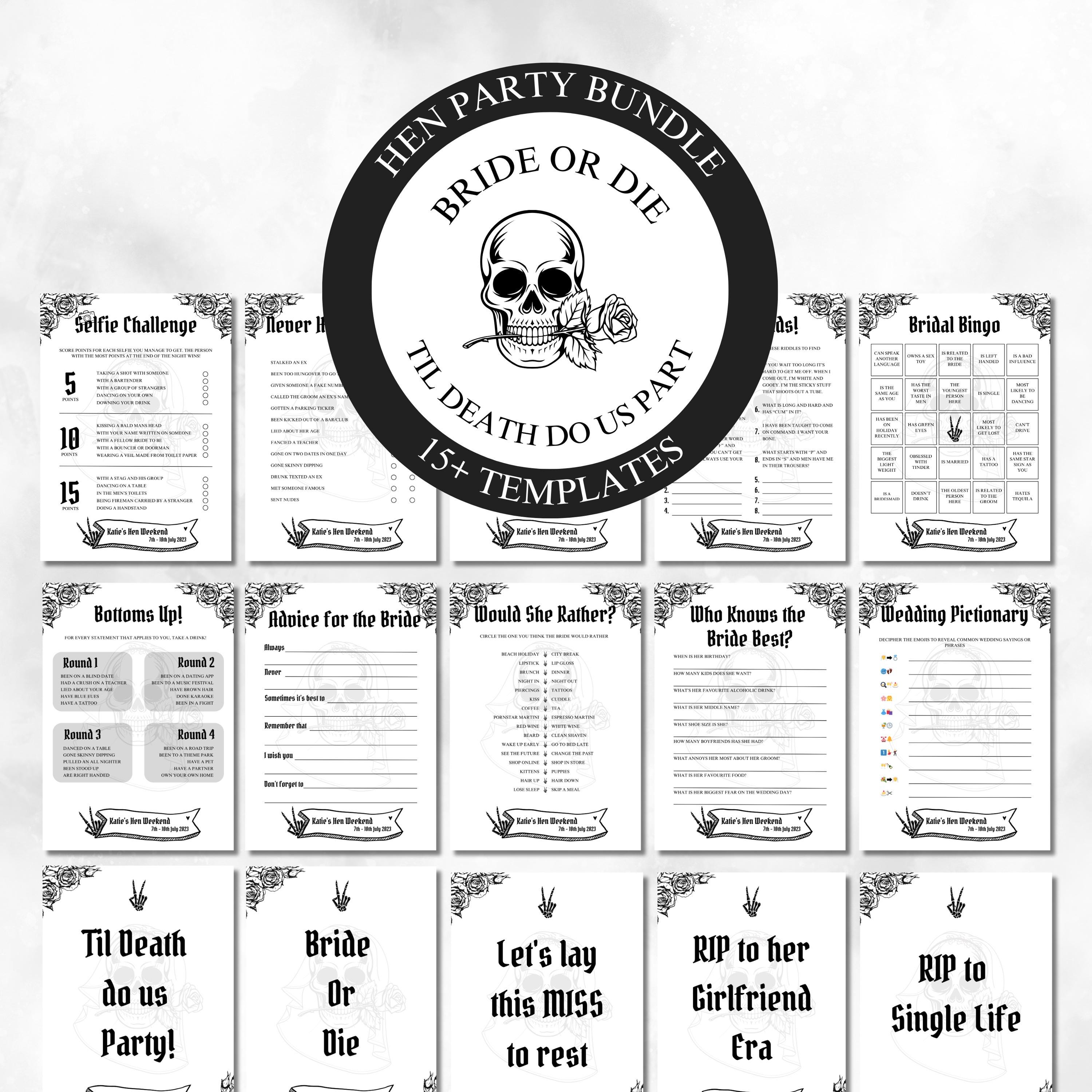 Gothic Bride or Die Hen Party Games Bundle | Printable Bridal Shower ...