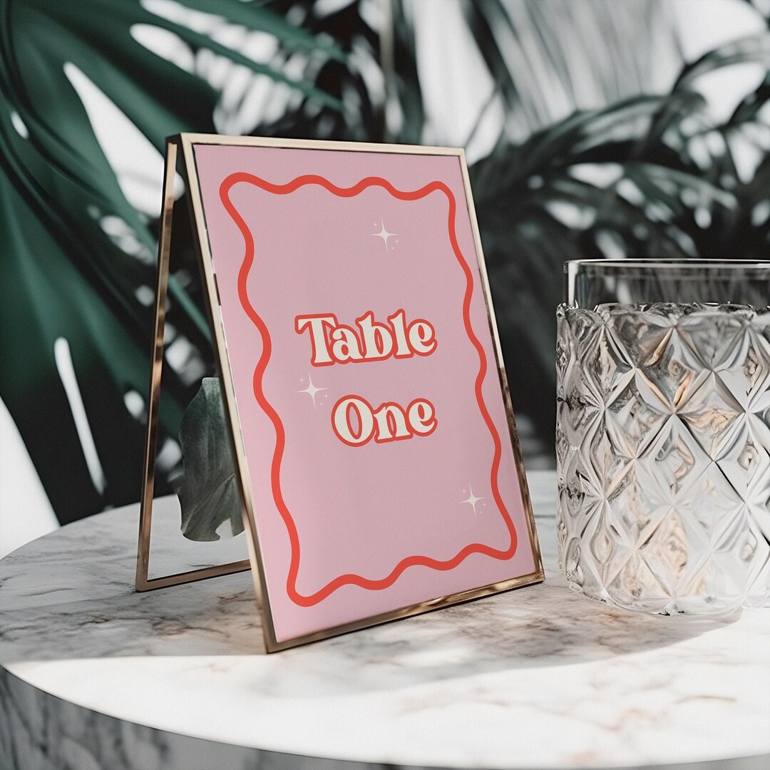 Retro 70s Wedding Table Numbers: Wavy Design (canva Template) - Etsy