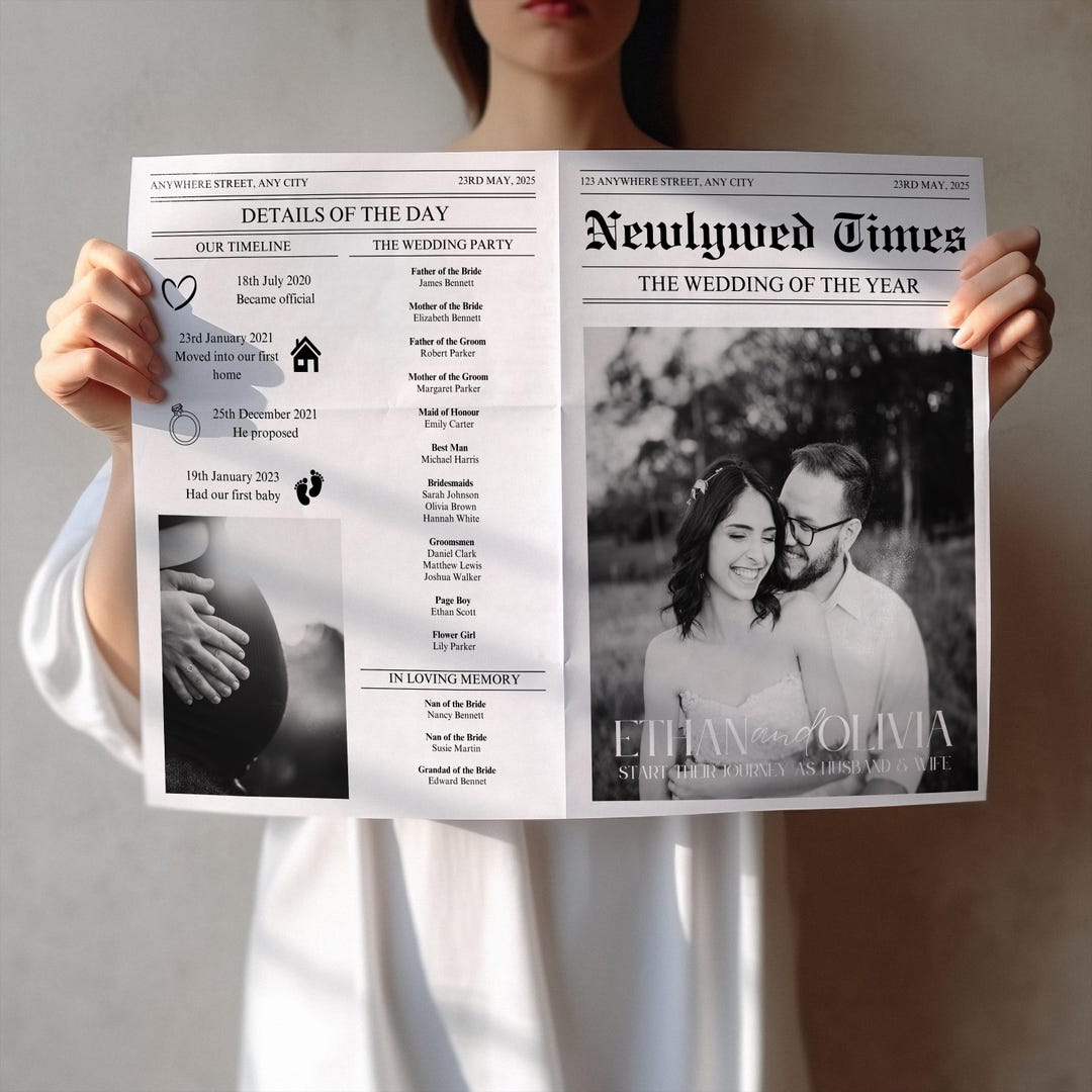 Elegant Wedding Newspaper Template | Personalised Wedding Program ...
