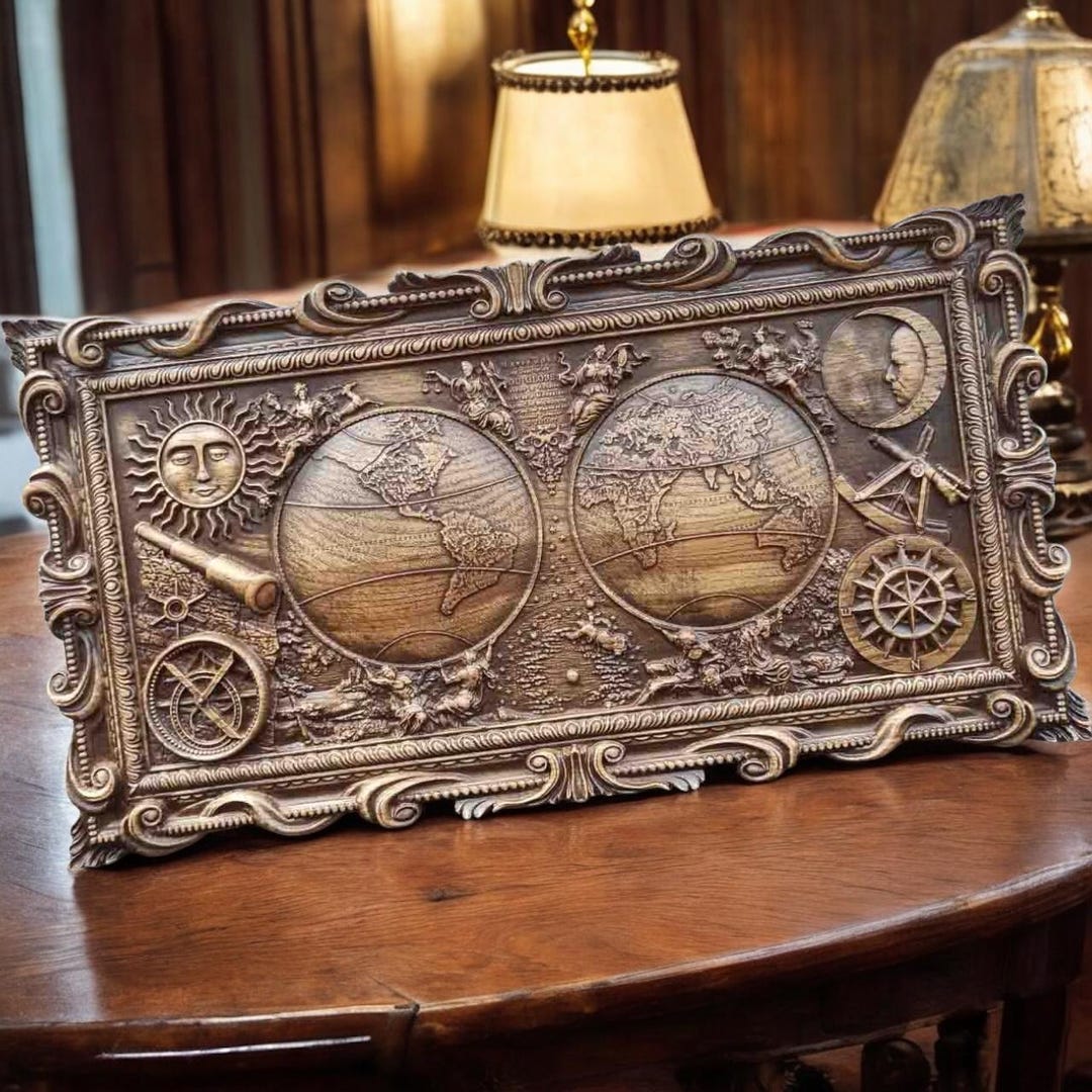 Victorian Wooden World Map Wall Decor Wood Map Renaissance Wooden World ...