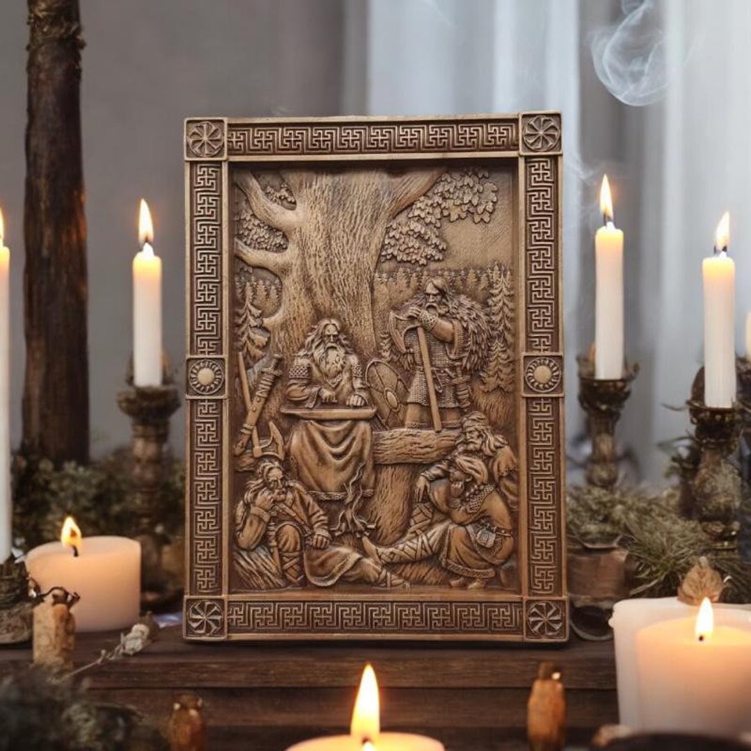 Viking Home Decor Norse Wood Picture Pagan Gods Carving Heathen Asatru ...