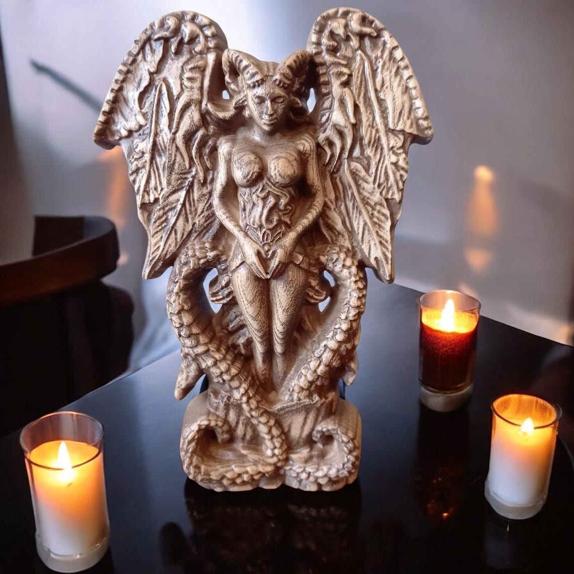 Lilith Statue Handcrafted Wooden Statue of Goddess Lilith Ishtar Inanna ...