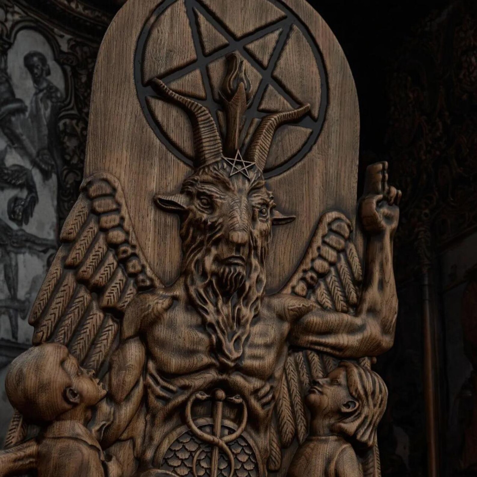 Masonic Ceremony With Baphomet Baphomet Wooden Wall Art Ancient Wisdom ...