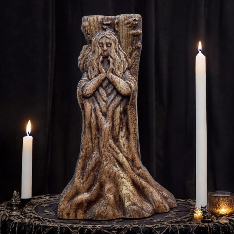 Dryad Statue Hand Carved Wood Sculpture Mythical Forest Creature ...