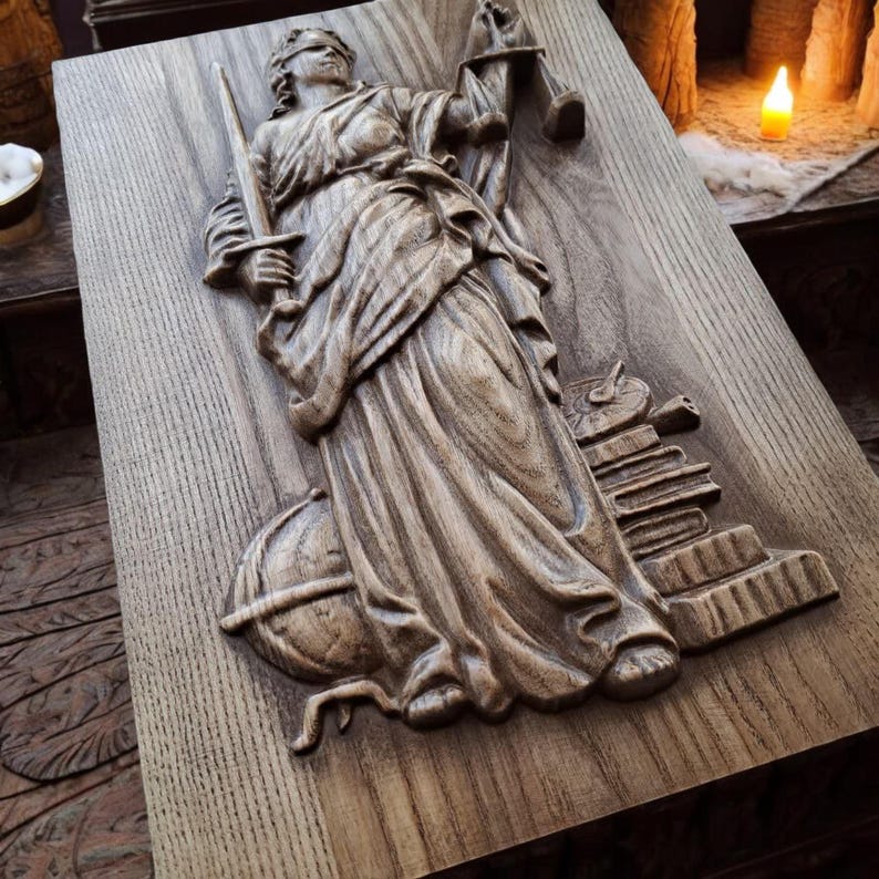 Lady Justice Wood Wall Art Law Office Gift Scale of Justice Themis ...