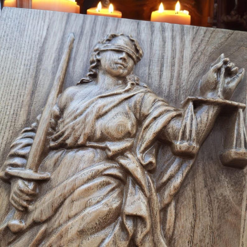 Lady Justice Wood Wall Art Law Office Gift Scale of Justice Themis ...
