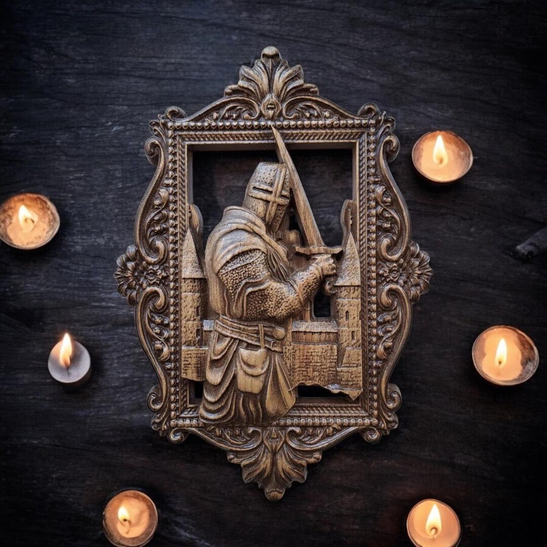 Warrior Knight Wood Carved Picture Medieval Knight Wall Art Vintage ...