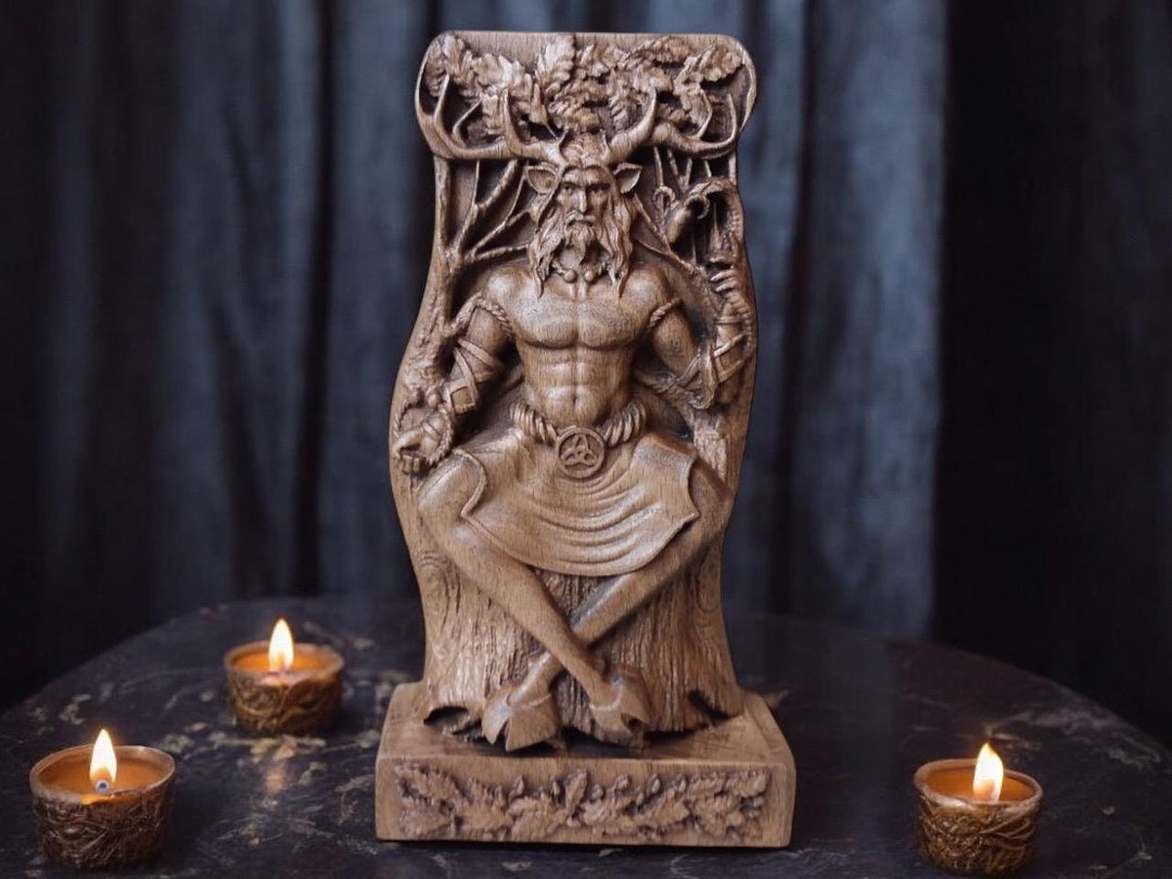 Cernunnos Statue Cernun Wood Horned God Celtic God Altar Statue Pagan God Wiccan Druid Celtic ...