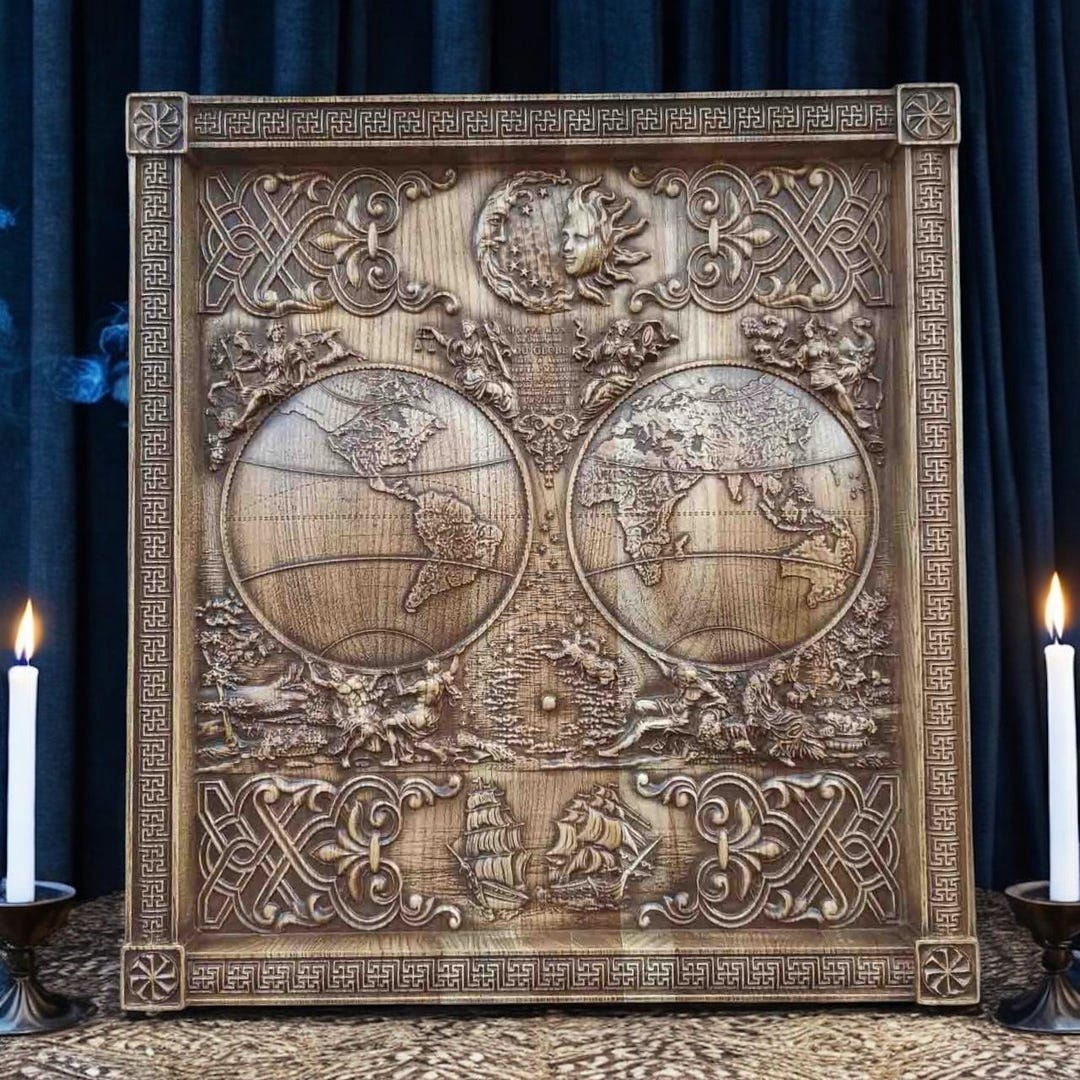 Victorian Wooden World Map Wall Decor Wood Map Renaissance Wooden World ...
