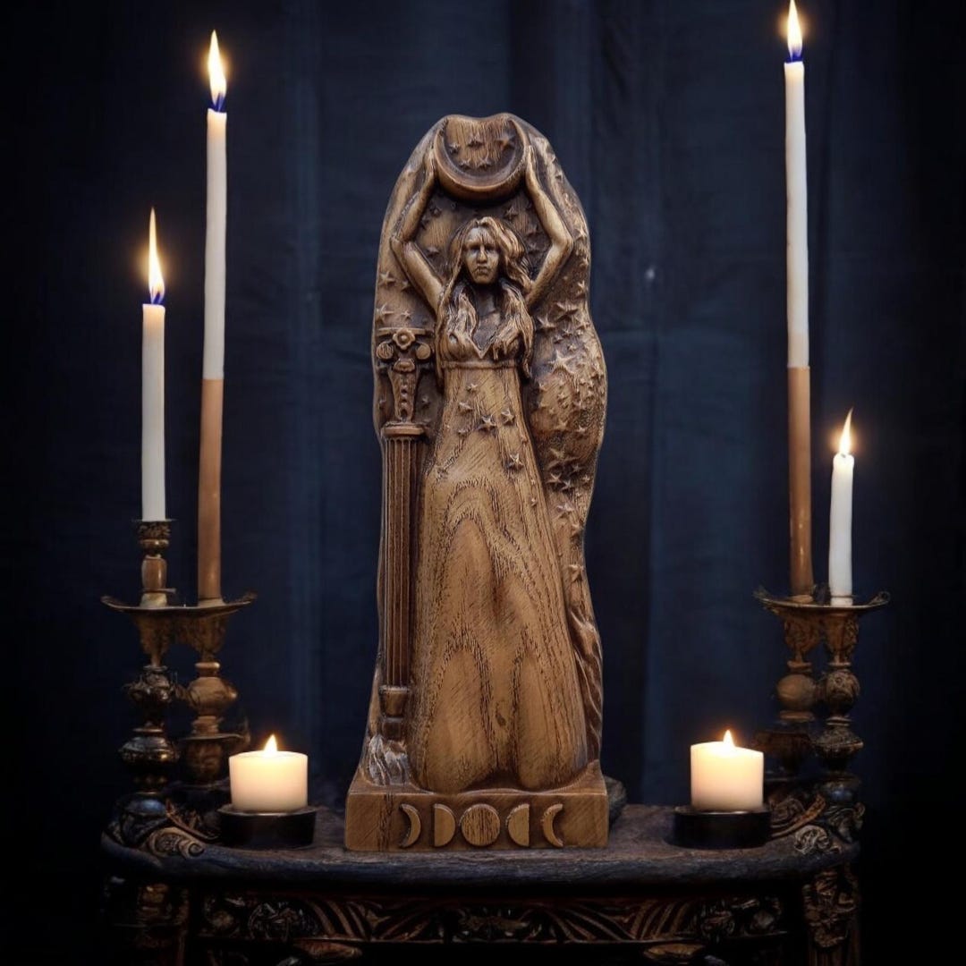 Nyx Statue Goddess Nyx Figurine Moon Goddess Luna Goddess Wood Figure ...