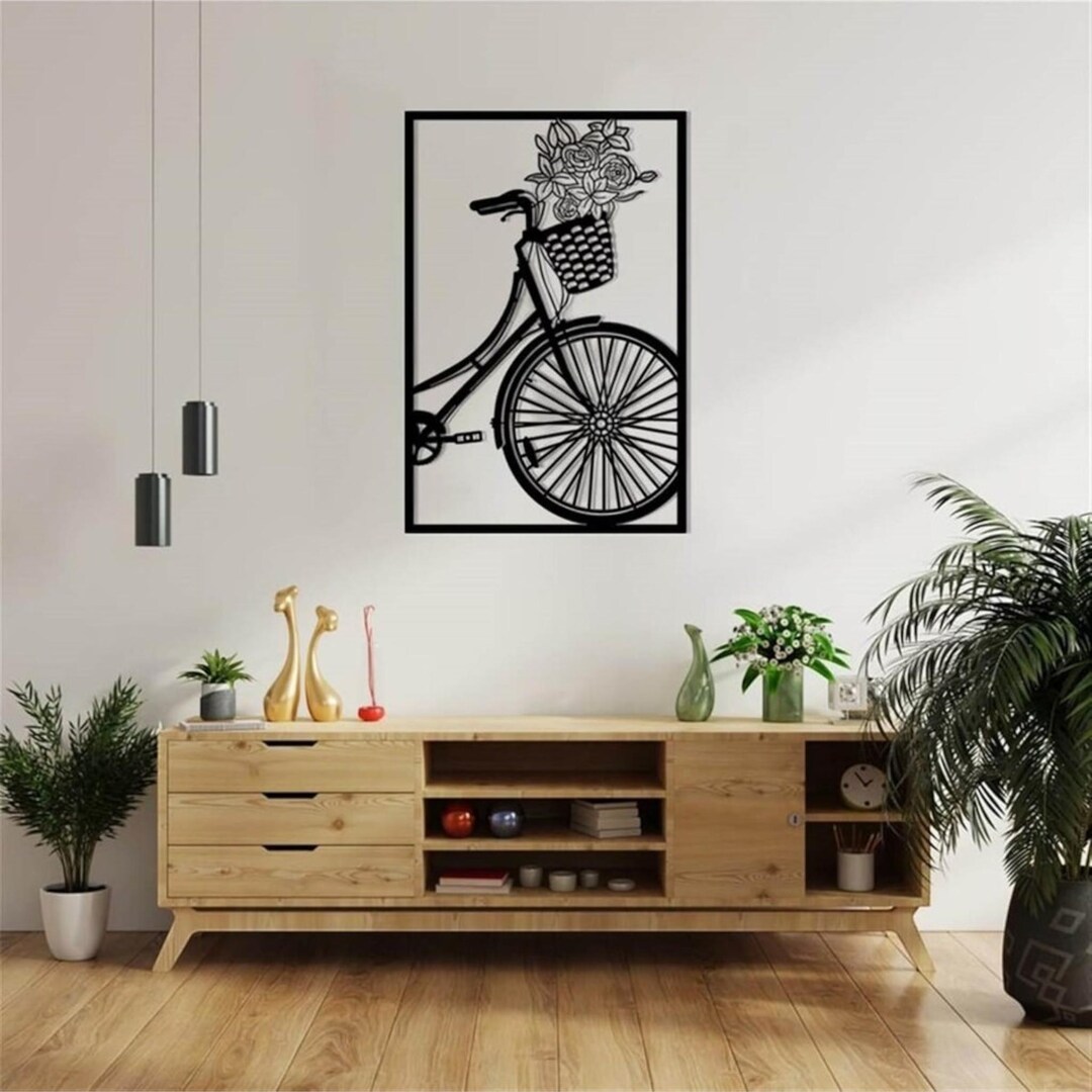 Large Bike Wall Art, Metal Bicycle Wall Decor, Modern Black Cycling ...