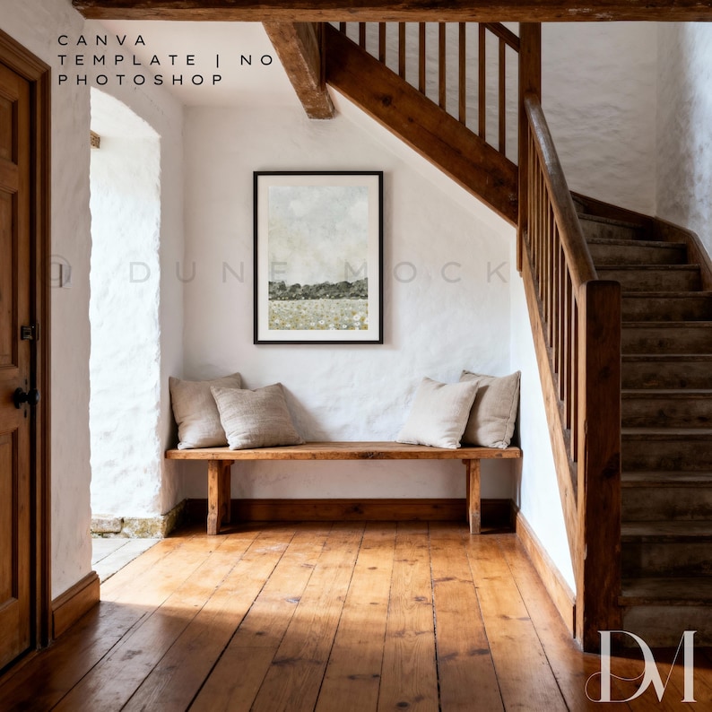 English Country Staircase Frame Mockup | Rustic Interior Canva Template ...