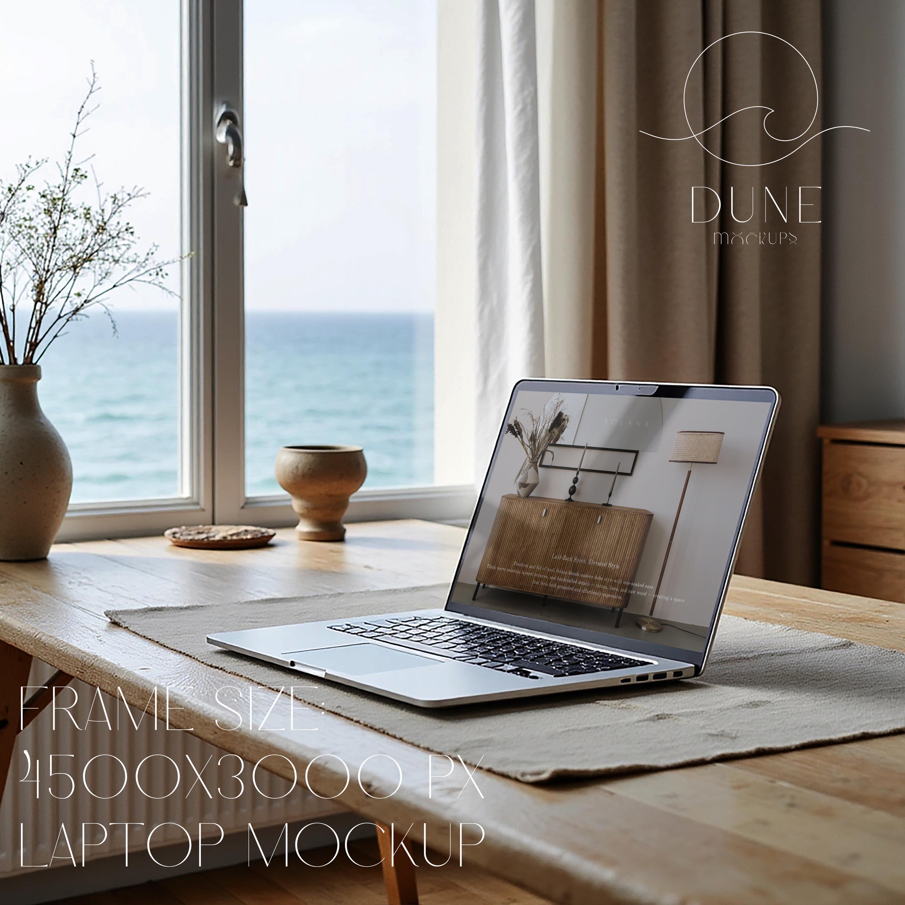 Coastal Laptop Mockup: Ocean View Workspace Scene (PSD JPG Digital ...