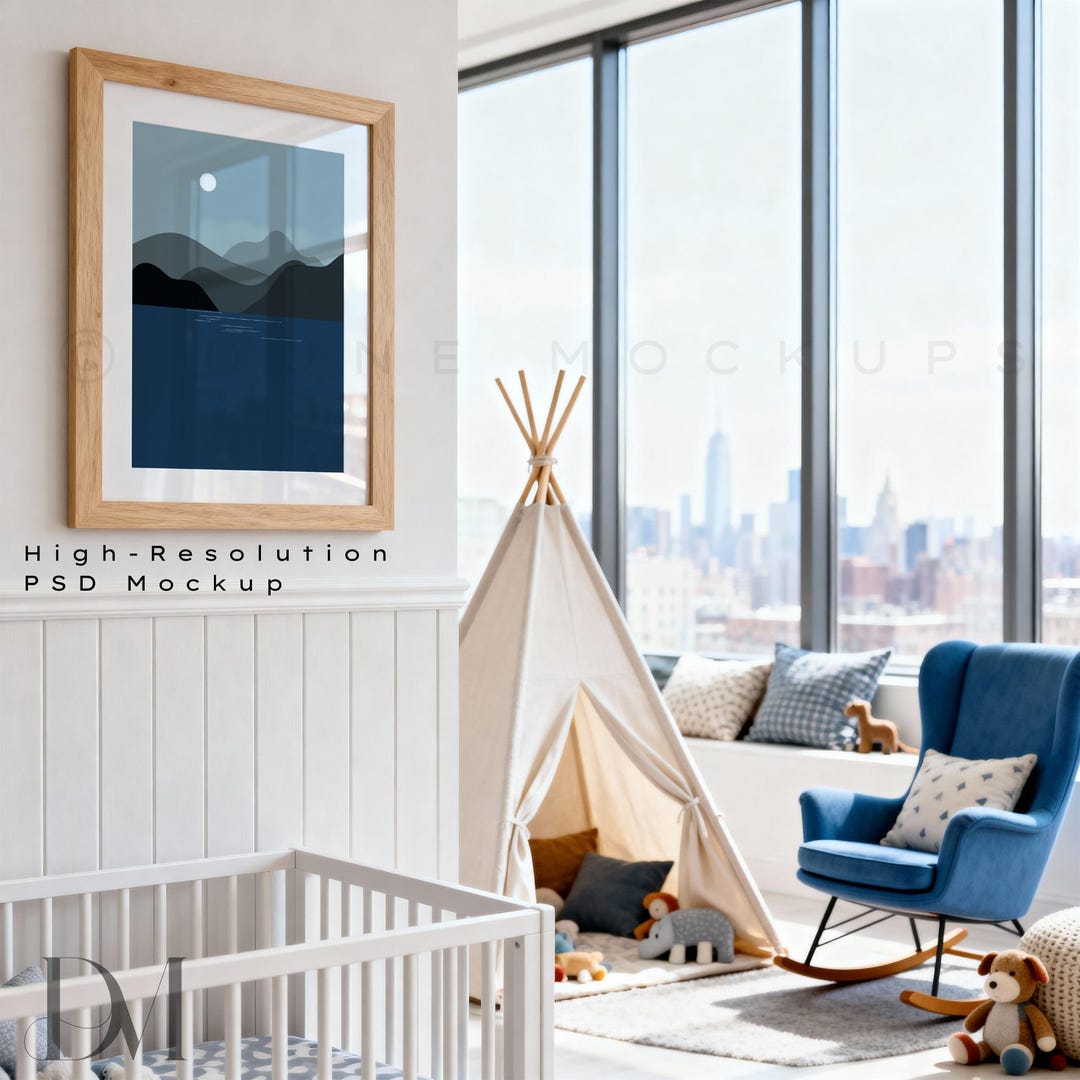 Modern Nursery Mockup: Kids Room A4 Wooden Frame | PSD & JPG - Etsy