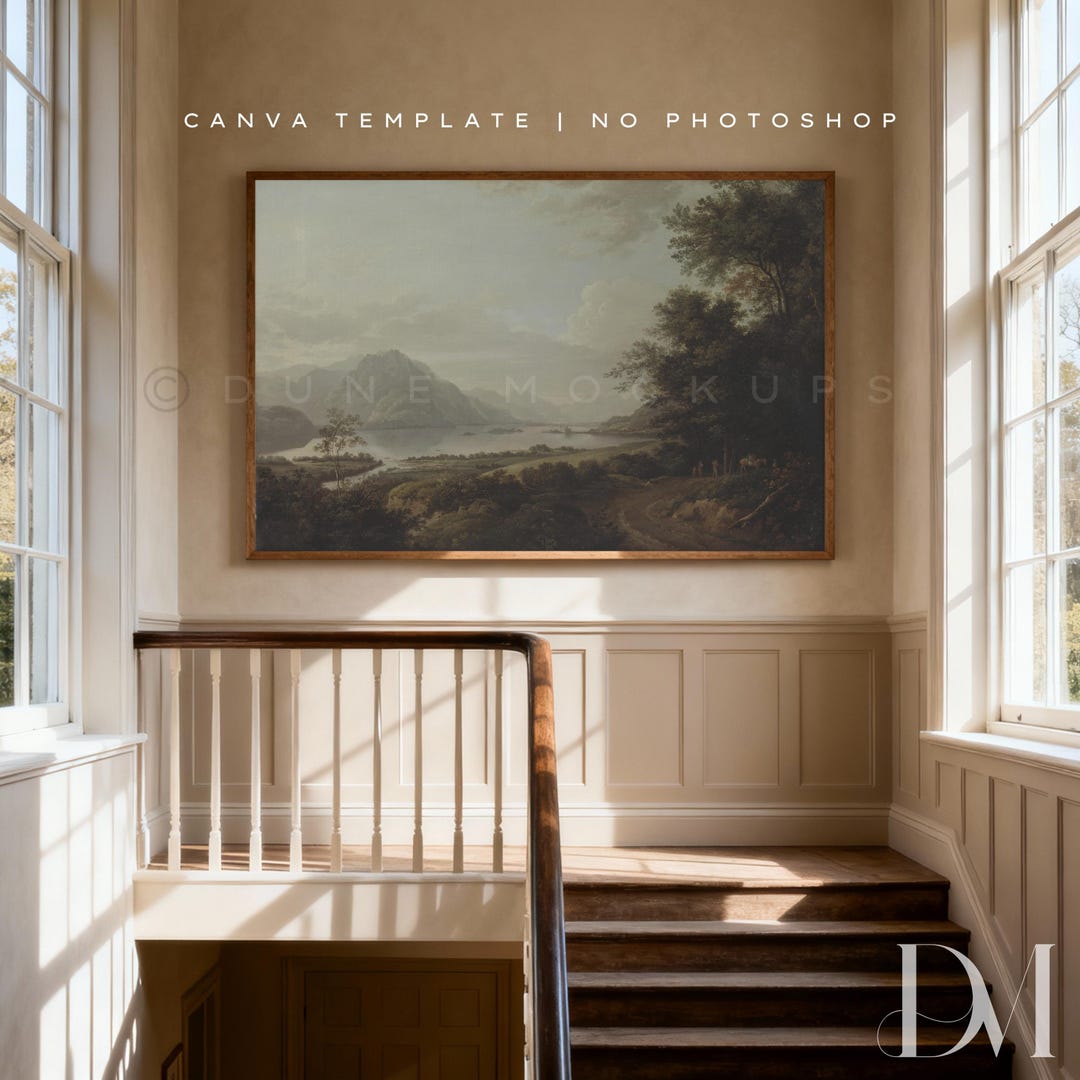 Country House Staircase Frame Mockup | English Manor Landscape Wall Art ...