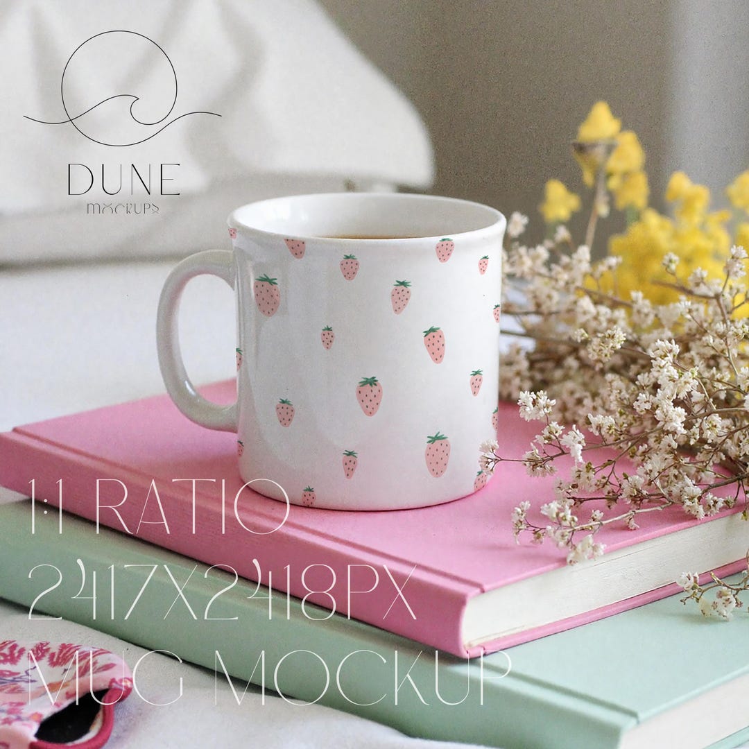 Coquette Mug Mockup Smart Object PSD + JPG | White Ceramic Mug | 1:1 ...