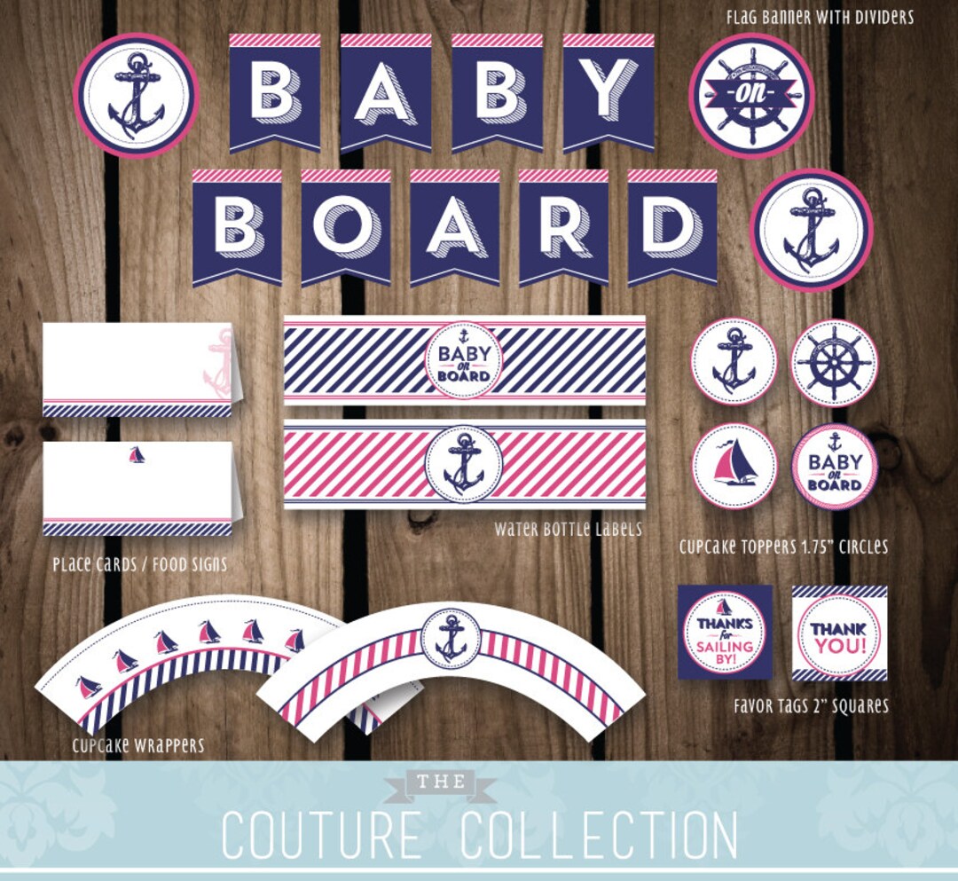 DECOR Package Baby on Board Nautical Preppy Girl Baby Shower Decoration ...