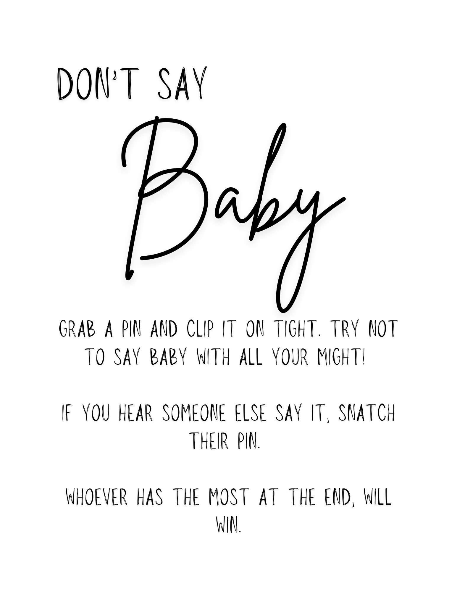 Printable Don't Say Baby Baby Shower Game Sign - Instant Download - Etsy