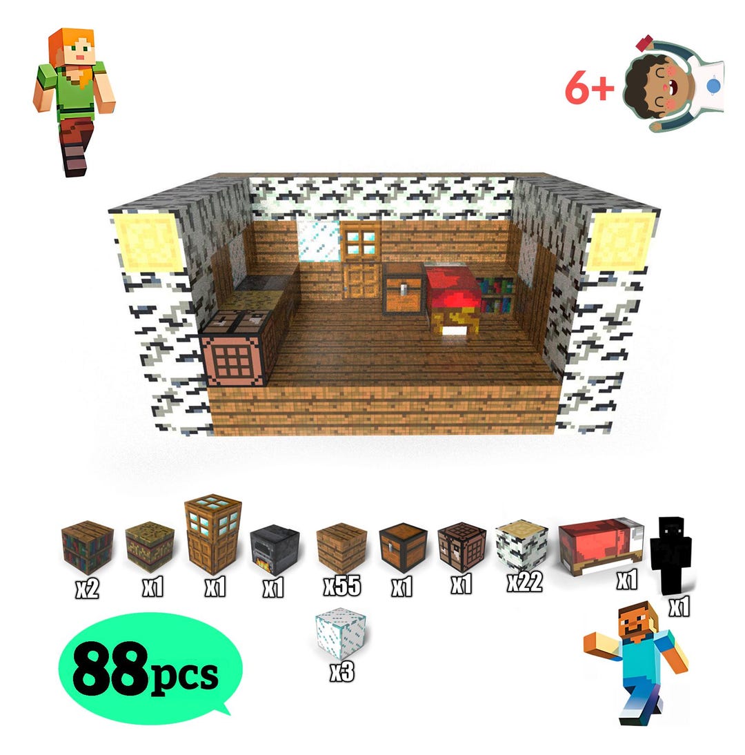 Woodhouse Wooden Building Blocks Constructor 88 Pcs Minecraft Theme ...