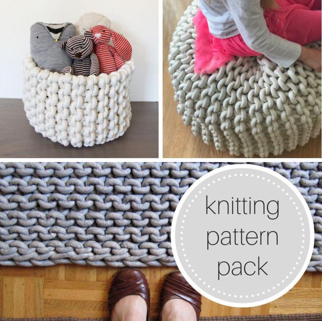 Knit Pattern Pack: Rope Basket, Rope Rug and Rope Pouf Patterns Instant ...
