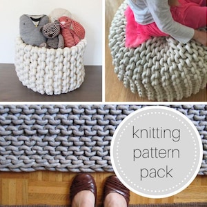 Knit Pattern Pack: Rope Basket, Rope Rug and Rope Pouf Patterns Instant ...