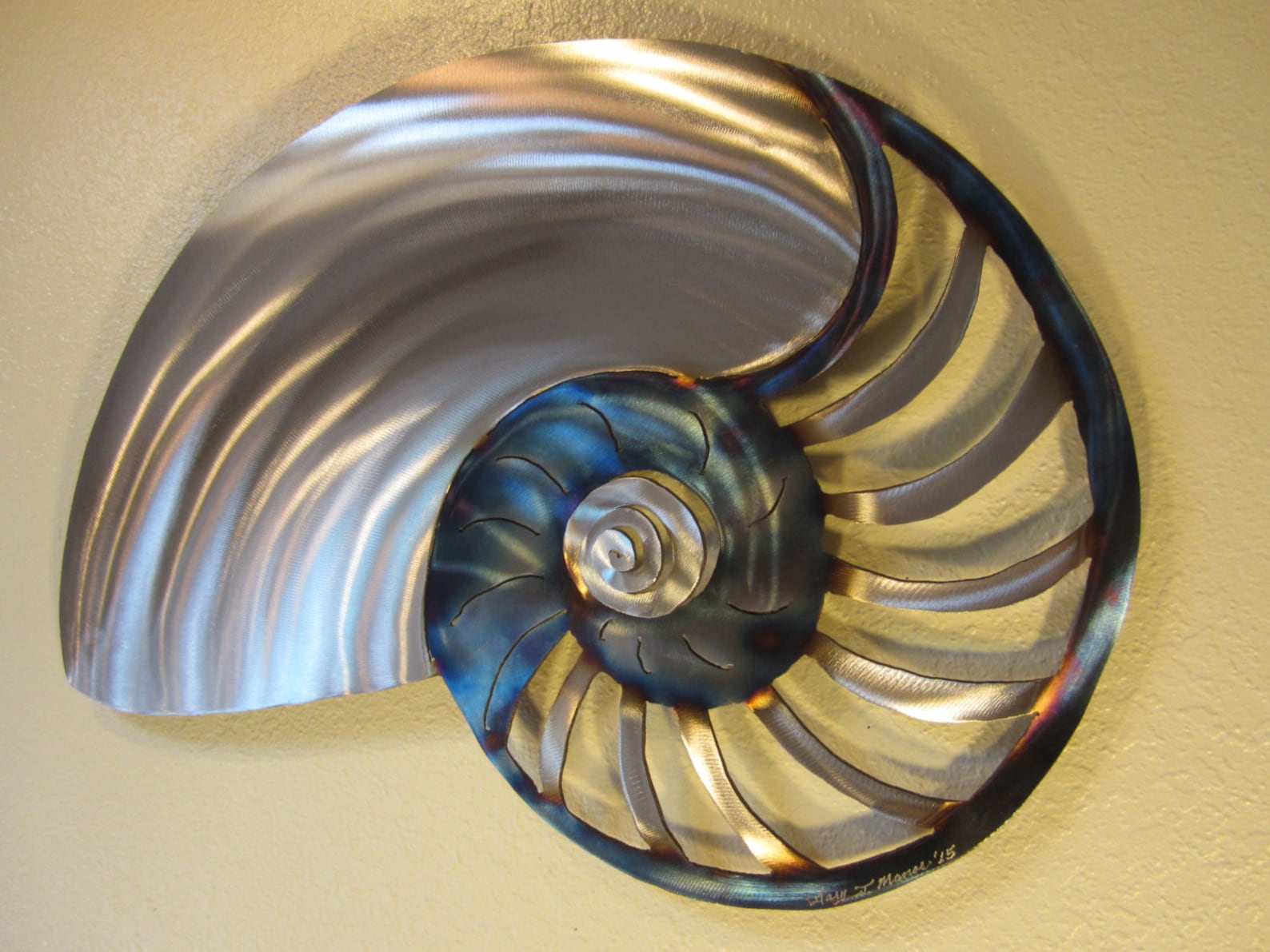 Large Nautilus Sea Shell Metal Ocean Decor Steel Beach Cottage Home ...