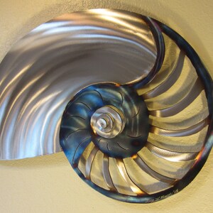 Large Nautilus Sea Shell Metal Ocean Decor Steel Beach Cottage Home ...