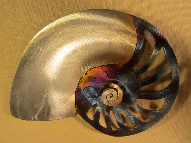 Small Nautilus Shell Stainless Steel Wall Art Metal Sea Ocean Beach ...