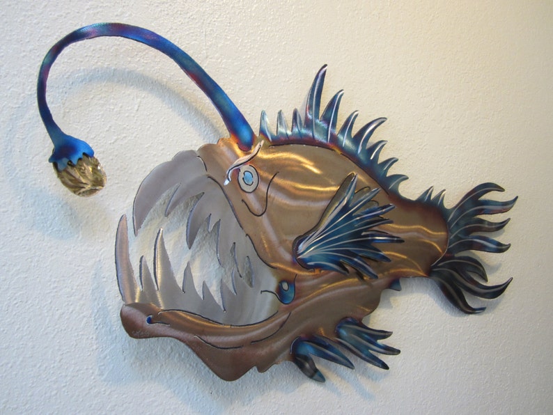 Anglerfish Angler Lantern Fish Deep Sea Ocean Metal Art Stainless Steel ...