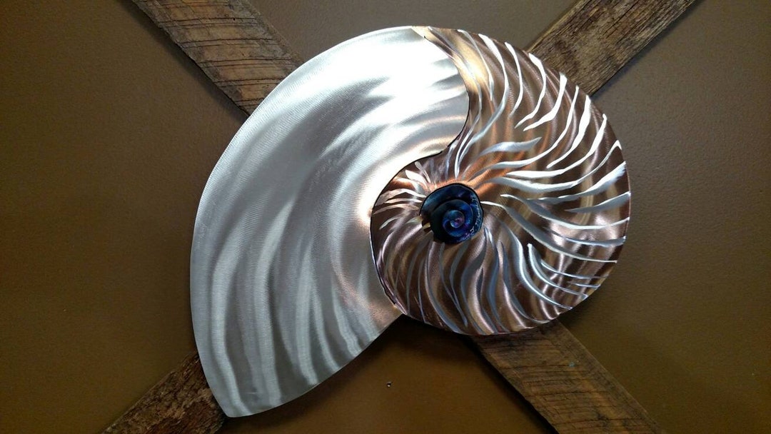 Large Nautilus Shell Metal Ocean Decor Stainless Steel Beach Cottage ...