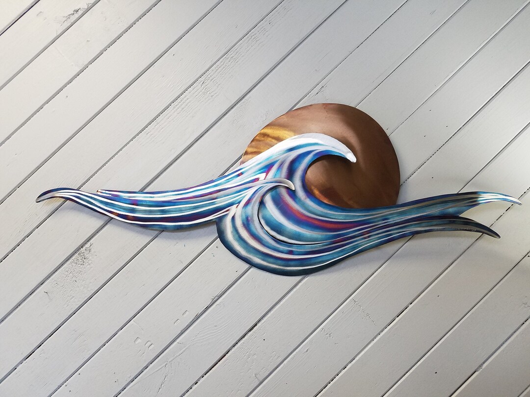 Stainless Steel Sun and Wave Beach House Home Decor Metal Ocean Art Sea ...